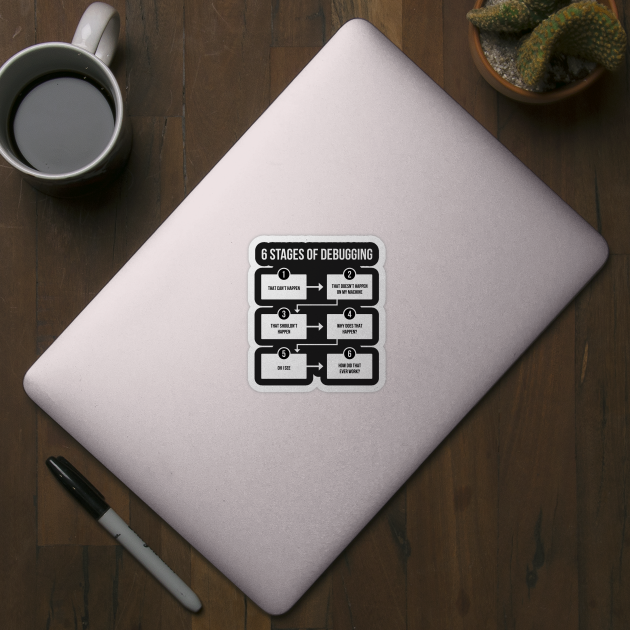 6 Stages of Debugging - IT Shirt - Programmer - Sticker | TeePublic 6 Stages of Debugging - IT Shirt - Programmer - Sticker | TeePublic